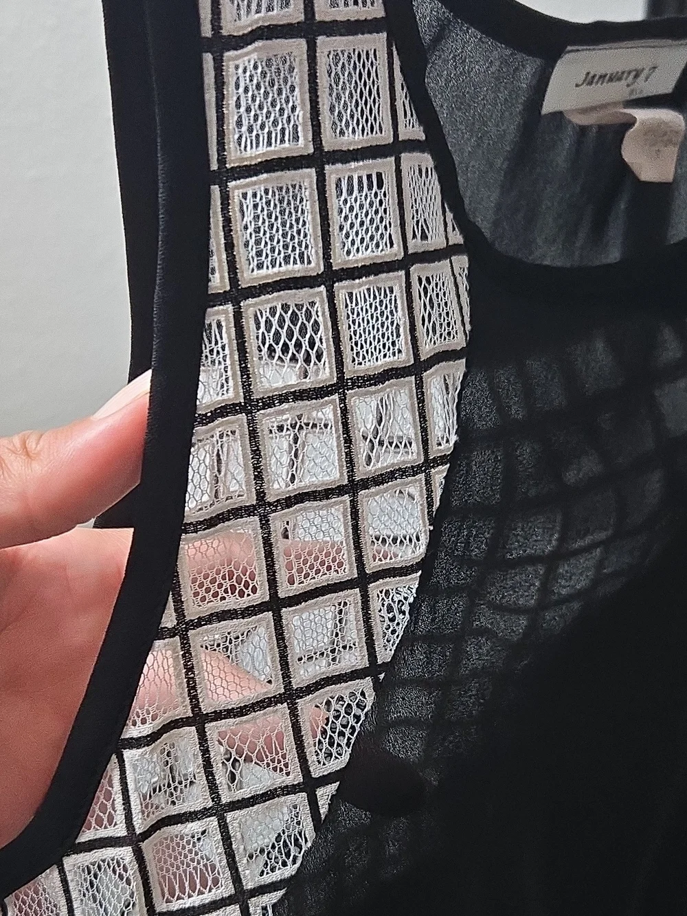January 7 | Tops | January 7 Black Sheer Tank With Beige Grid Panels ...